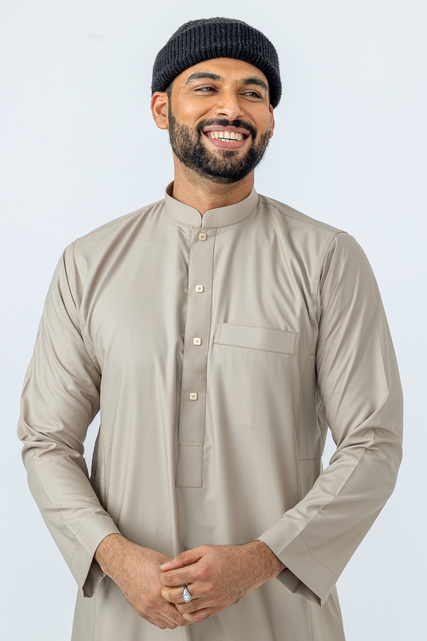 Light Beige Arab Collar Thobe - JLifestyle